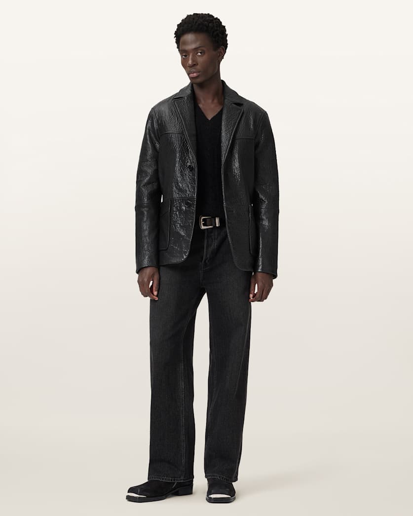 Shadwell Single Breasted Leather Blazer Black | ALLSAINTS US
